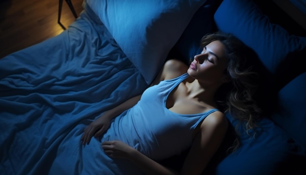 Premium AI Image | Top view of beautiful young woman sleeping cozily Premium AI Image | Top view of beautiful young woman sleeping cozily
