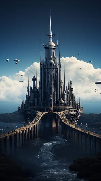 Premium AI Image | Towering and Intricate Structure on the Sea Surface Premium AI Image | Towering and Intricate Structure on the Sea Surface