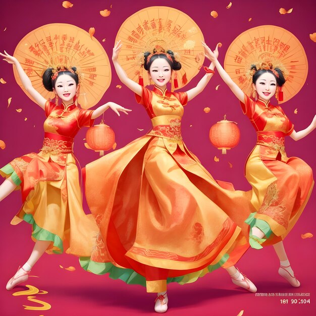 Premium Photo Traditional Chinese Dance Performance To Welcome The New Year With Joy Image Ai