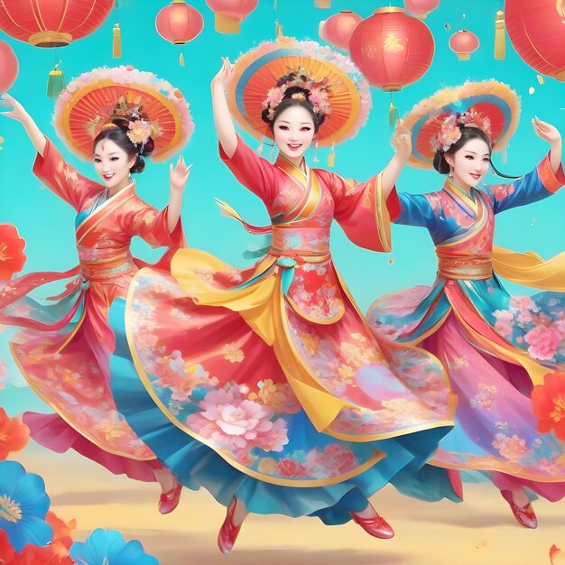 Premium Photo Traditional Chinese Dance Performance To Welcome The New Year With Joy Image Ai