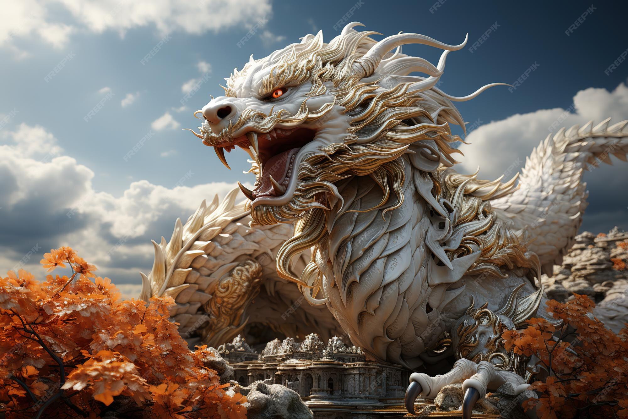 Premium Photo | Traditional white dangerous Chinese dragon on a cloud Premium Photo | Traditional white dangerous Chinese dragon on a cloud
