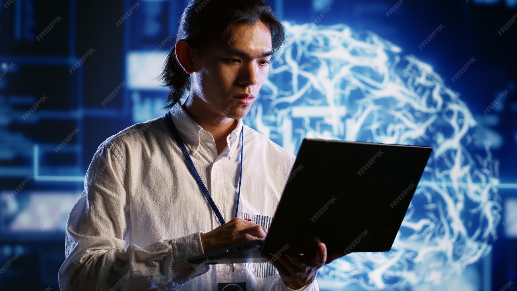 Premium Photo | Trained it consultant works with artificial ...