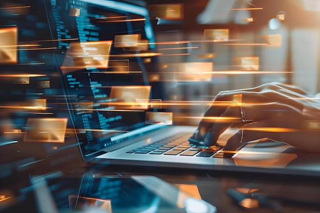 Transfer digital files securely using cloud technology and internet protocols Concept Secure ...