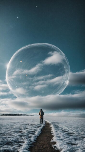 Premium AI Image | A translucent bubble traps eerie cloudsfogsnow the ... Premium AI Image | A translucent bubble traps eerie cloudsfogsnow the ...