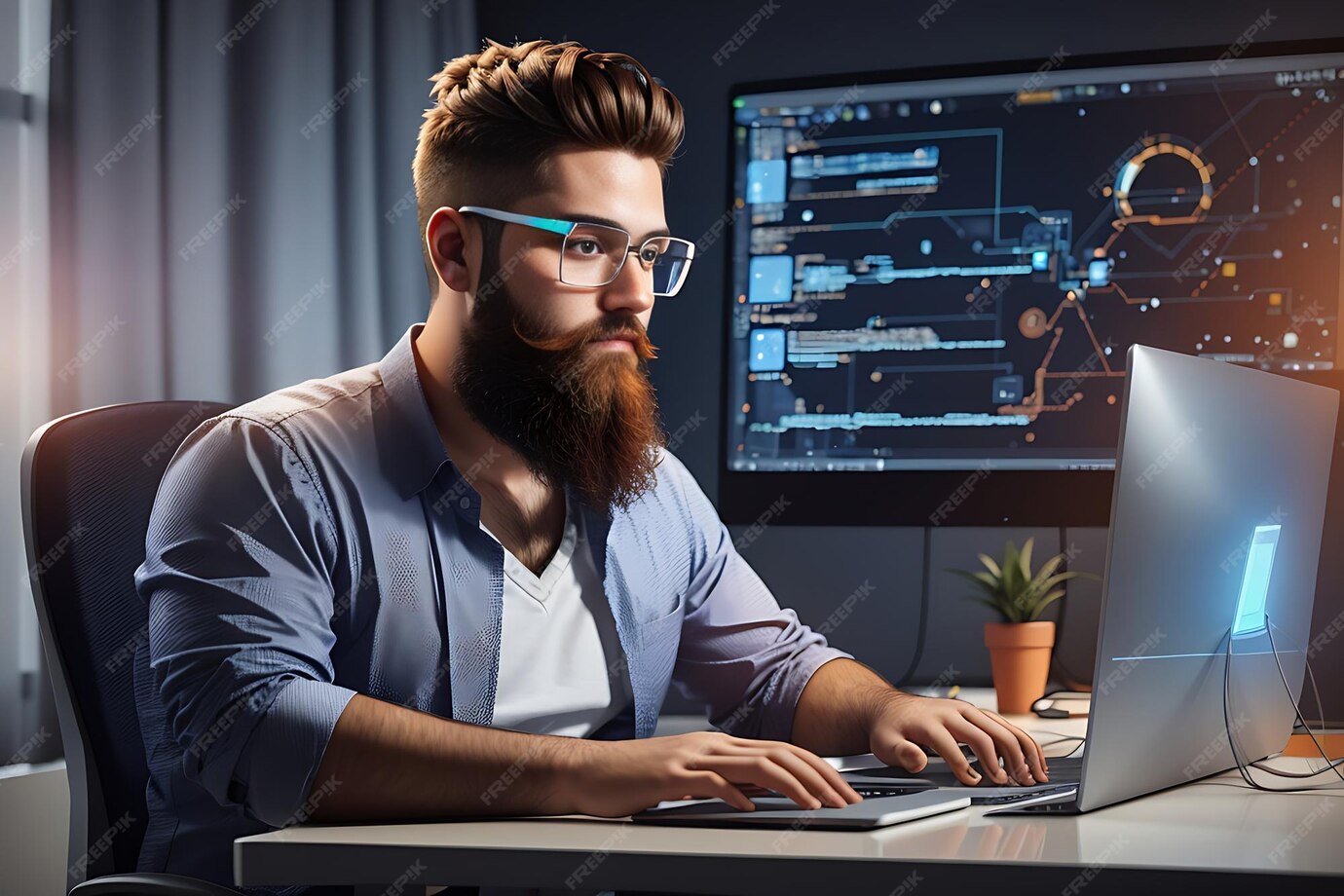 Premium AI Image | Transparent PNG available Programmer or coder working on computer Beard ...