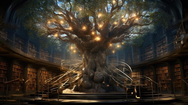 Premium AI Image | Tree of Knowledge Library Premium AI Image | Tree of Knowledge Library