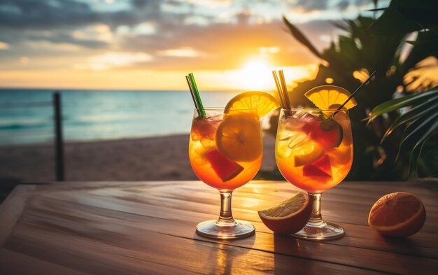 Premium Ai Image Tropical Beach Bliss Summer Cocktails In Luxury