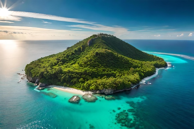 Premium AI Image | A tropical island with a tropical island in the middle Premium AI Image | A tropical island with a tropical island in the middle