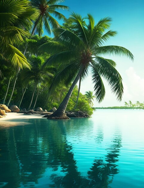 Premium AI Image | tropical palm tree sways by waters edge Generative by Ai Premium AI Image | tropical palm tree sways by waters edge Generative by Ai