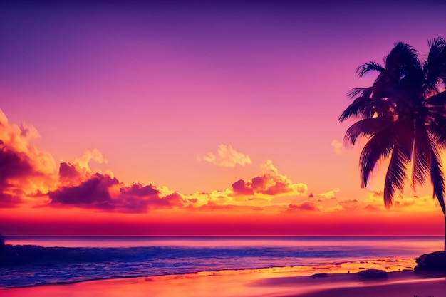 Premium Photo A Tropical Sunset With Palm Trees On The Beach