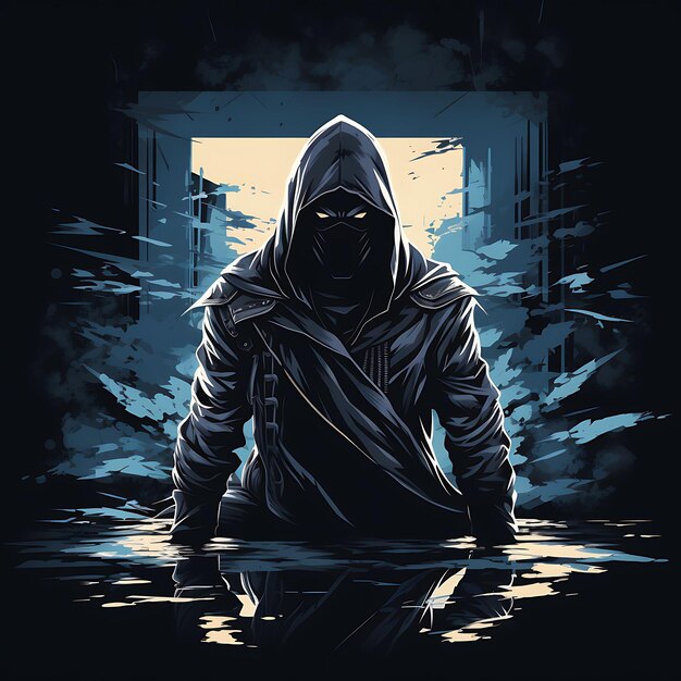 Premium Ai Image Tshirt Design Of Ninja Assassin Poised With Kunai Knives Stealthy Expression