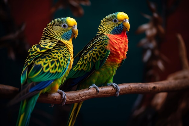 Premium Photo | Two colorful birds sitting on a branch Premium Photo | Two colorful birds sitting on a branch