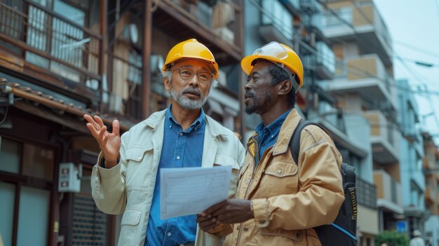 Two Construction Workers Discussing Plans | Premium AI-generated image Two Construction Workers Discussing Plans | Premium AI-generated image