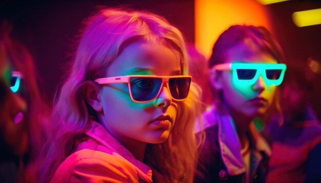 Premium AI Image | Two girls wearing glowing glasses Premium AI Image | Two girls wearing glowing glasses