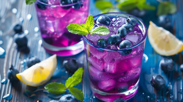 Premium Photo | Two Glasses of Blueberry Lemonade on a Table Premium Photo | Two Glasses of Blueberry Lemonade on a Table