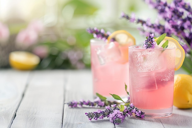 Premium Photo | Two Glasses of Pink Lemonade with Lavender Premium Photo | Two Glasses of Pink Lemonade with Lavender