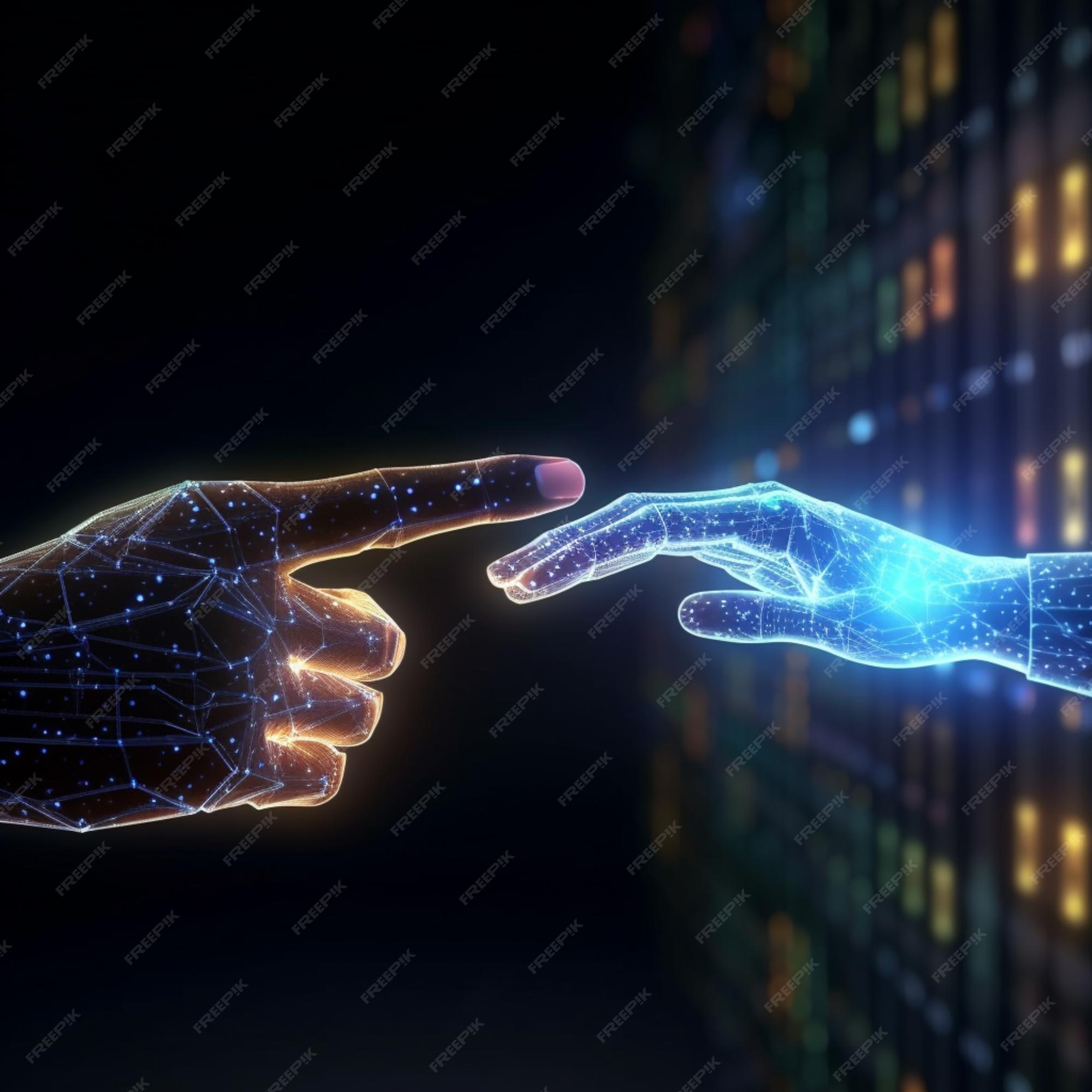 Premium AI Image | Two hands touching each other with a glowing blue ... Premium AI Image | Two hands touching each other with a glowing blue ...