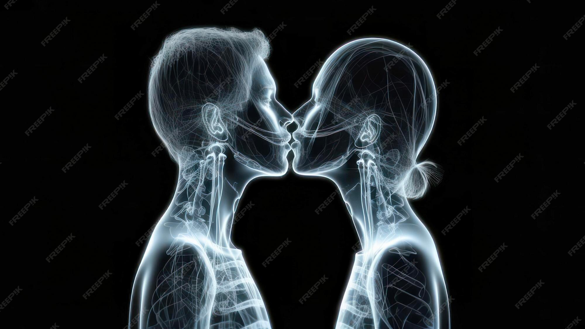 Premium Ai Image Two Human Skeletons Kissing Each Other In An Xray Image On A Black Background