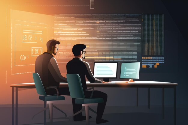 Premium AI Image | Two individuals sitting side by side at a table each engrossed in their own ...