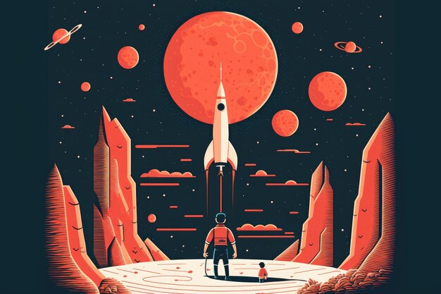 Premium AI Image | Two individuals standing in front of a rocket ready ... Premium AI Image | Two individuals standing in front of a rocket ready ...
