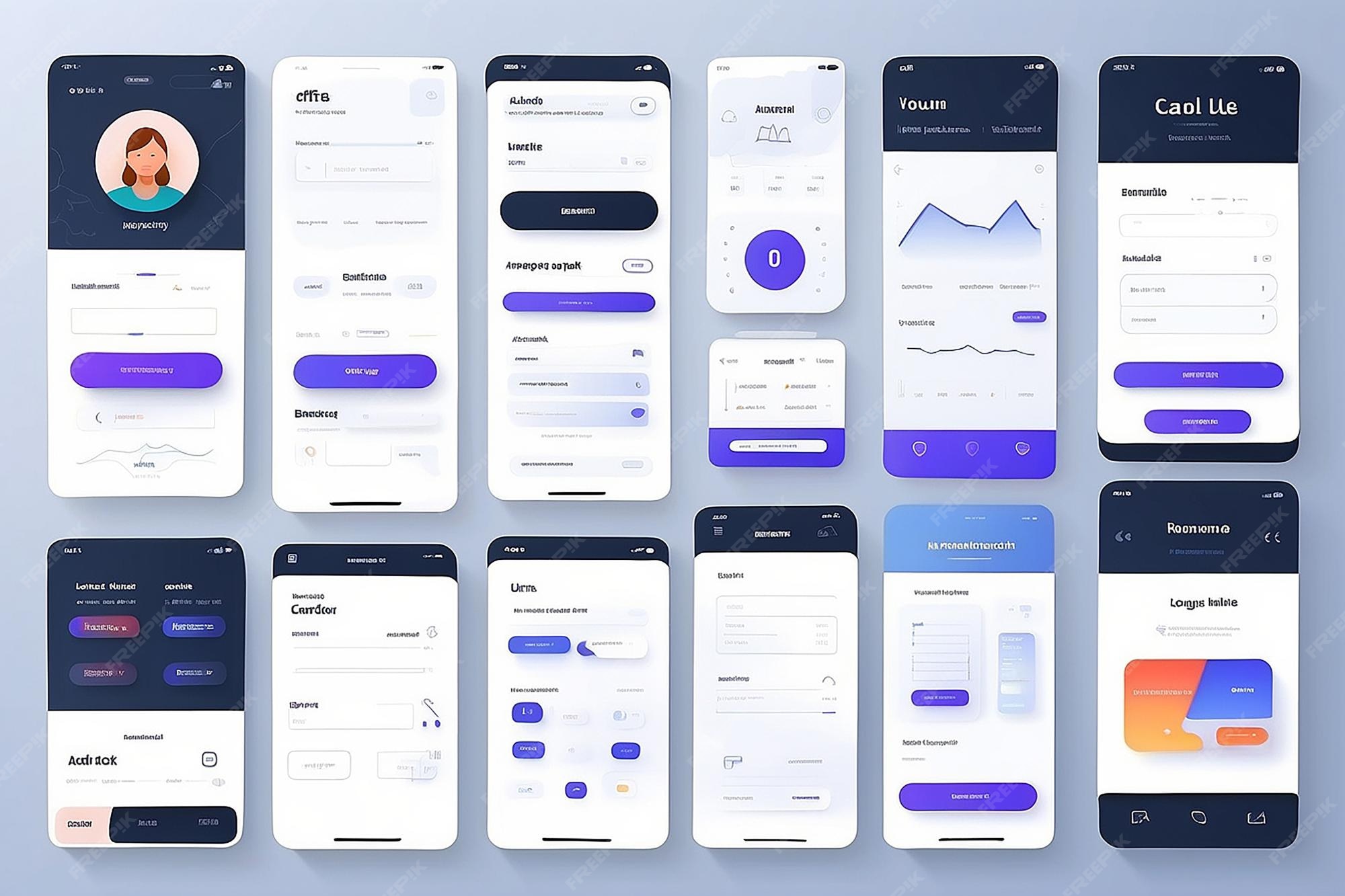 UI UX app kit Set web interface elements responsive mobile website with different GUI layout ...