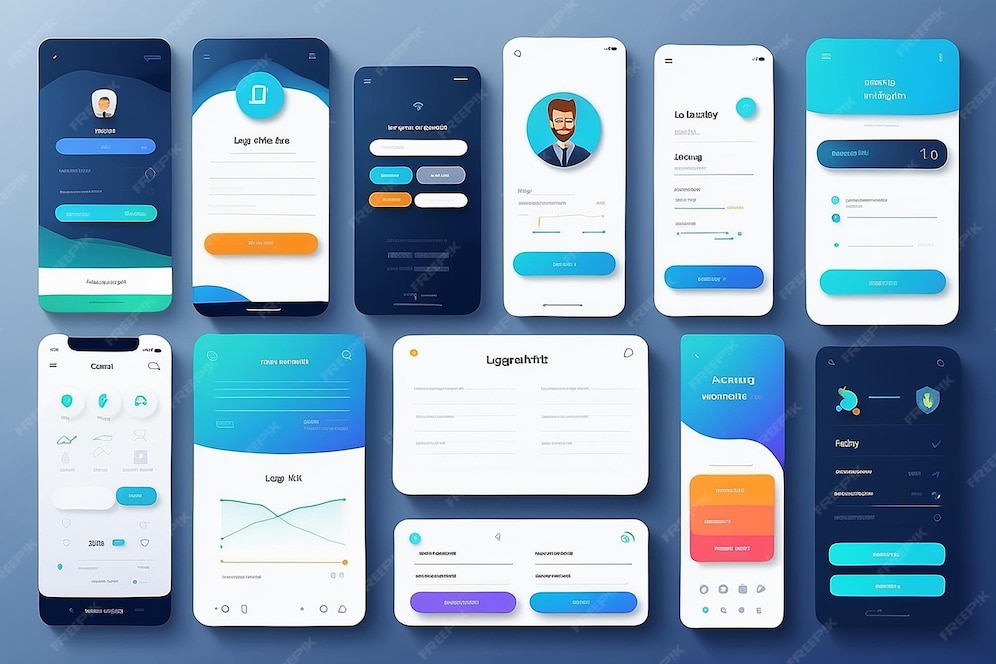UI UX app kit Set web interface elements responsive mobile website with different GUI layout ...