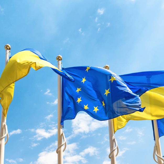 Premium Photo | Ukraine and european union flags Premium Photo | Ukraine and european union flags