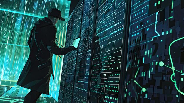 Premium Photo | Undercover operative hacking into a secure database ...