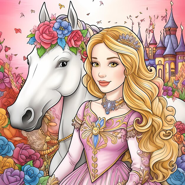 Premium AI Image | Unicorn Princess Fusion A Whimsical Coloring Journey Premium AI Image | Unicorn Princess Fusion A Whimsical Coloring Journey