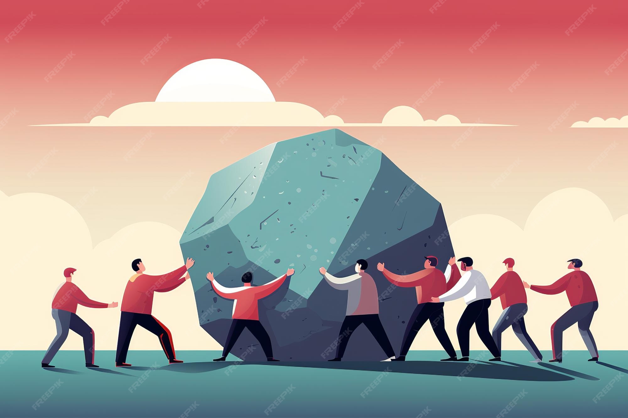 Premium Photo | Unified Effort Coworkers Pushing Boulder Uphill in ... Premium Photo | Unified Effort Coworkers Pushing Boulder Uphill in ...