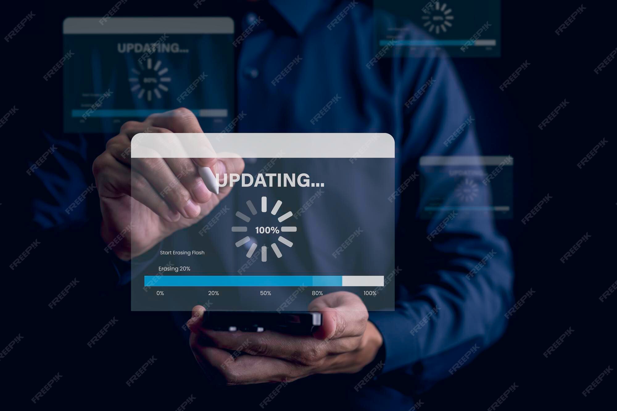 Premium Photo | Update software and installing new version system in computer Man upgrade ...