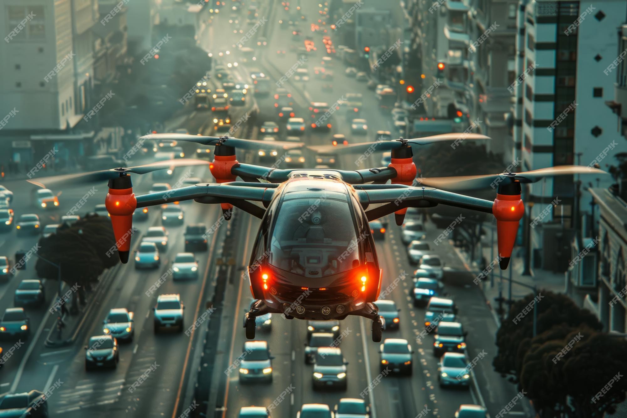 Premium Photo | Urban air mobility solutions for reducing traffic ... Premium Photo | Urban air mobility solutions for reducing traffic ...