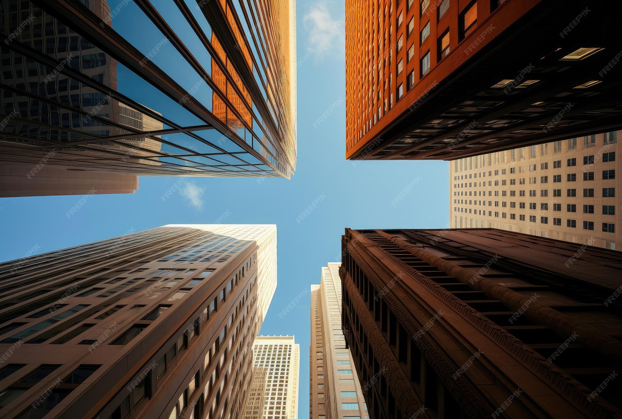 Premium Photo | Urban Canyon Skyward View of Soaring Skyscrapers Premium Photo | Urban Canyon Skyward View of Soaring Skyscrapers