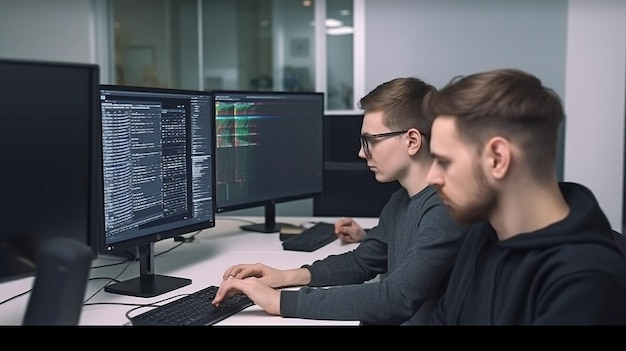 Premium Photo Using Code And Generative Ai A Team Of Programmers Is Debating Algorithms