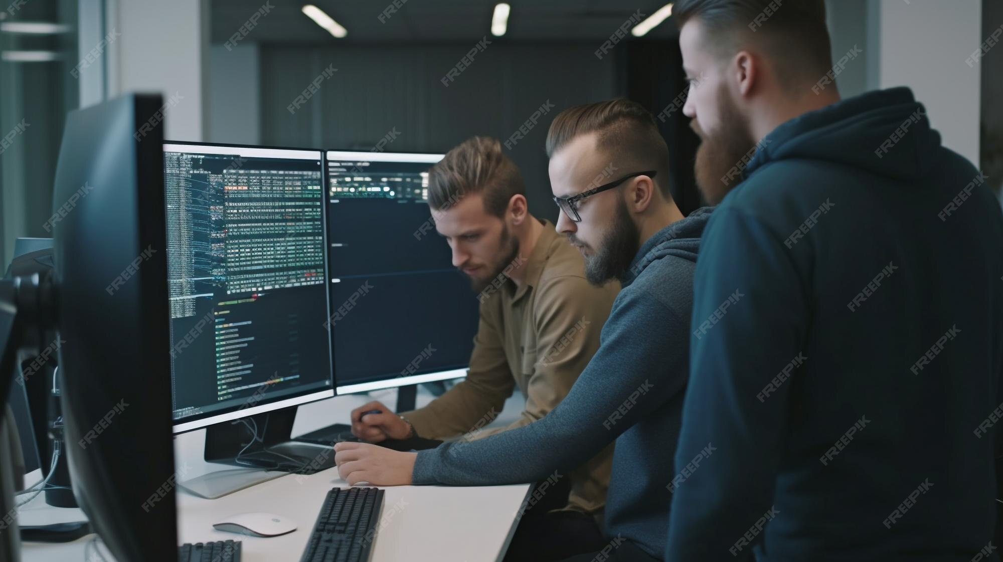 Premium Photo | Using code and Generative AI a team of programmers is debating algorithms