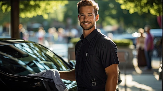 Premium Ai Image A Valet Washes And Polishes The Car Service Details