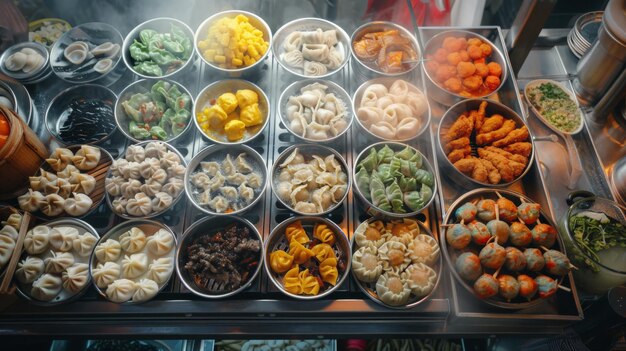 Various types of dim sum are on display at a restaurant | Premium AI ... Various types of dim sum are on display at a restaurant | Premium AI ...