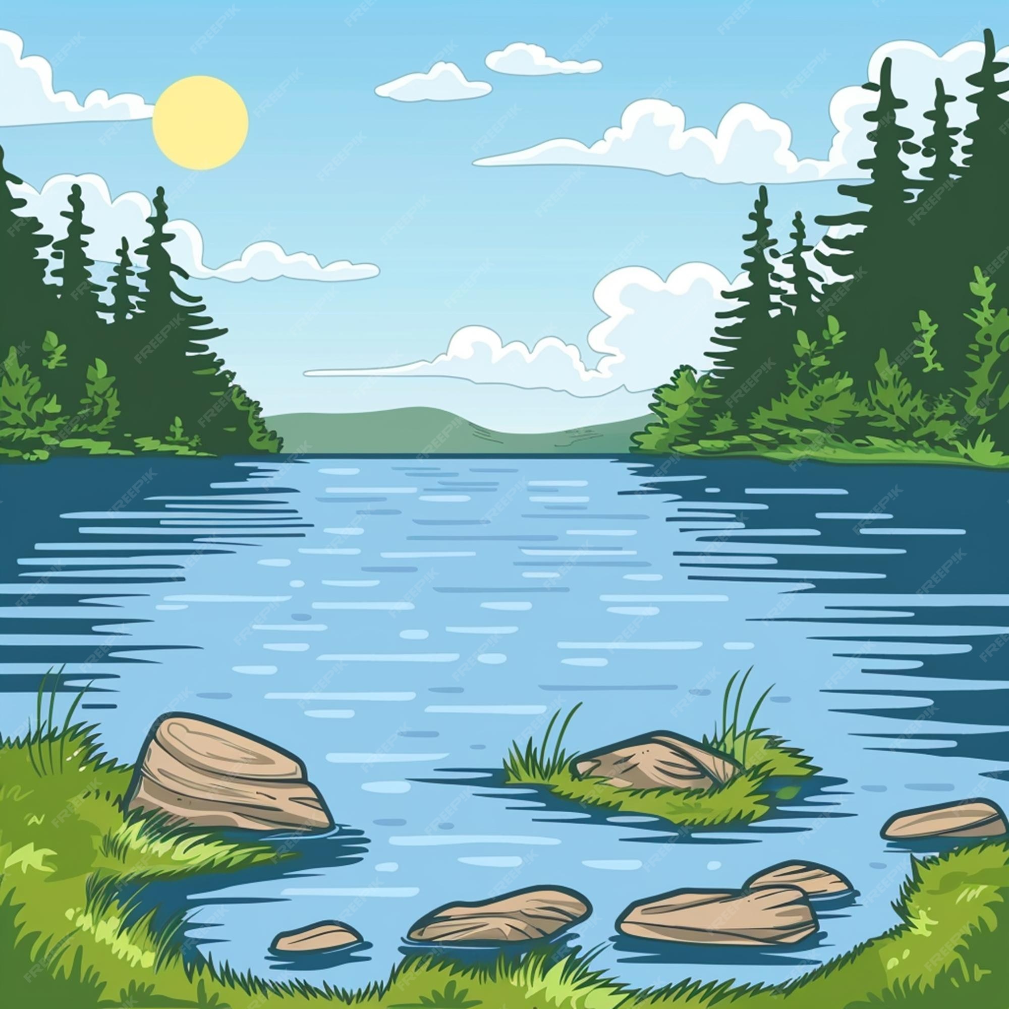 Vector Cartoon Lake Isolated On Background Premium Ai Generated Image