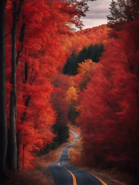 Premium Ai Image Vertical Shot Of A Curvy Road In A Forest Surrounded By Colorful Trees In