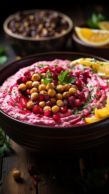 Premium Ai Image Vibrant Beetroot Hummus Delight