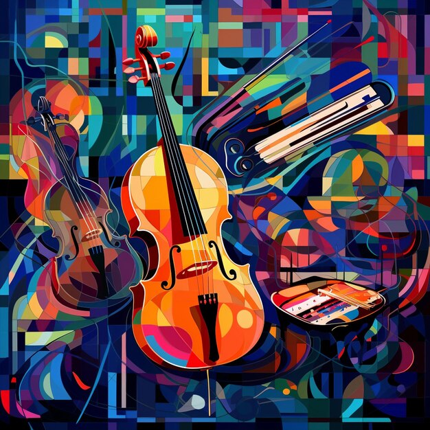 Premium Ai Image Vibrant And Mesmerizing Musical Instrument Mosaic