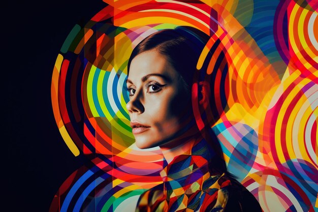 Premium Ai Image Vibrant Op Art Portrait Of A Woman With Overlapping