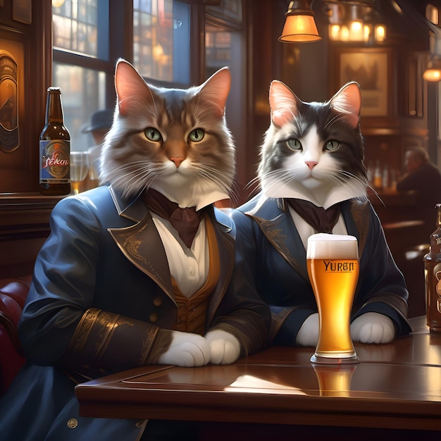 Premium AI Image | Victorian cats drinking beer in a pub ai generated Premium AI Image | Victorian cats drinking beer in a pub ai generated