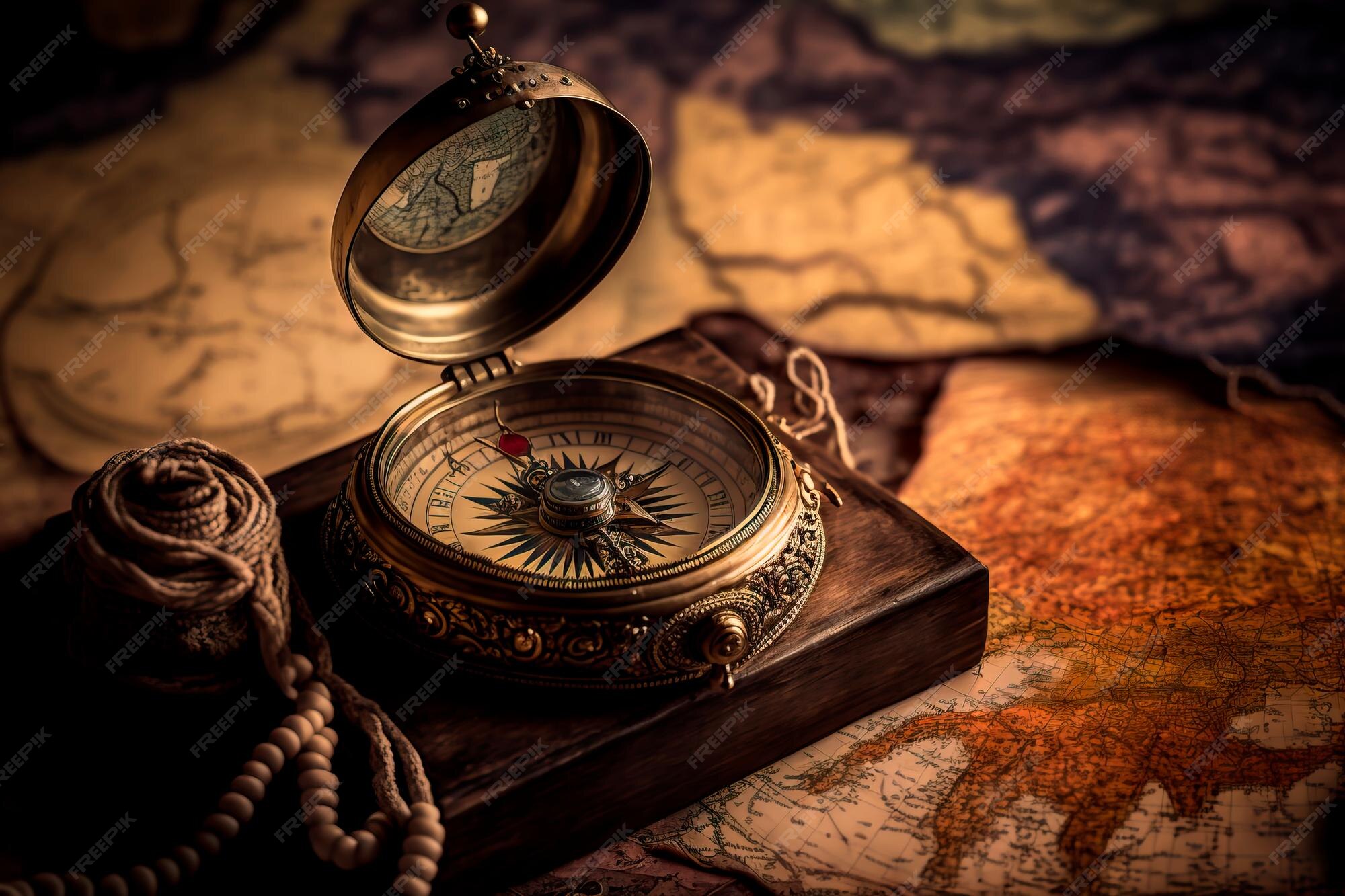 Premium Photo | Vintage Old compass on world map Generative AI Premium Photo | Vintage Old compass on world map Generative AI