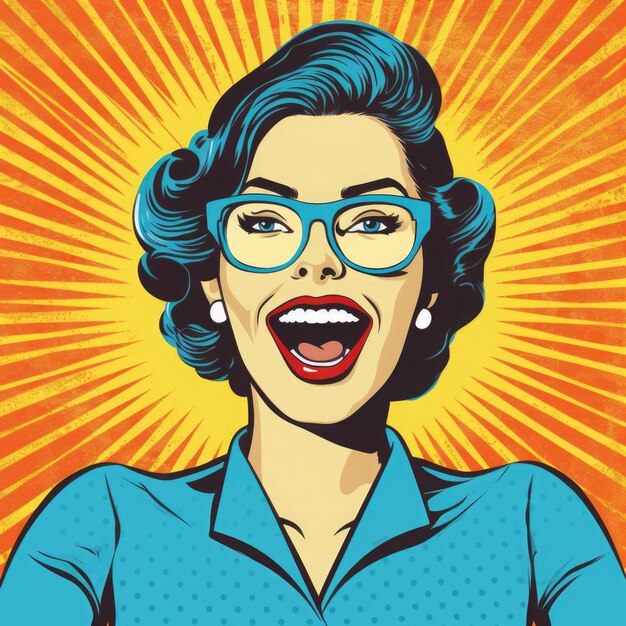 Premium Ai Image Vintage Pop Art Girl With 1950s Style Glasses