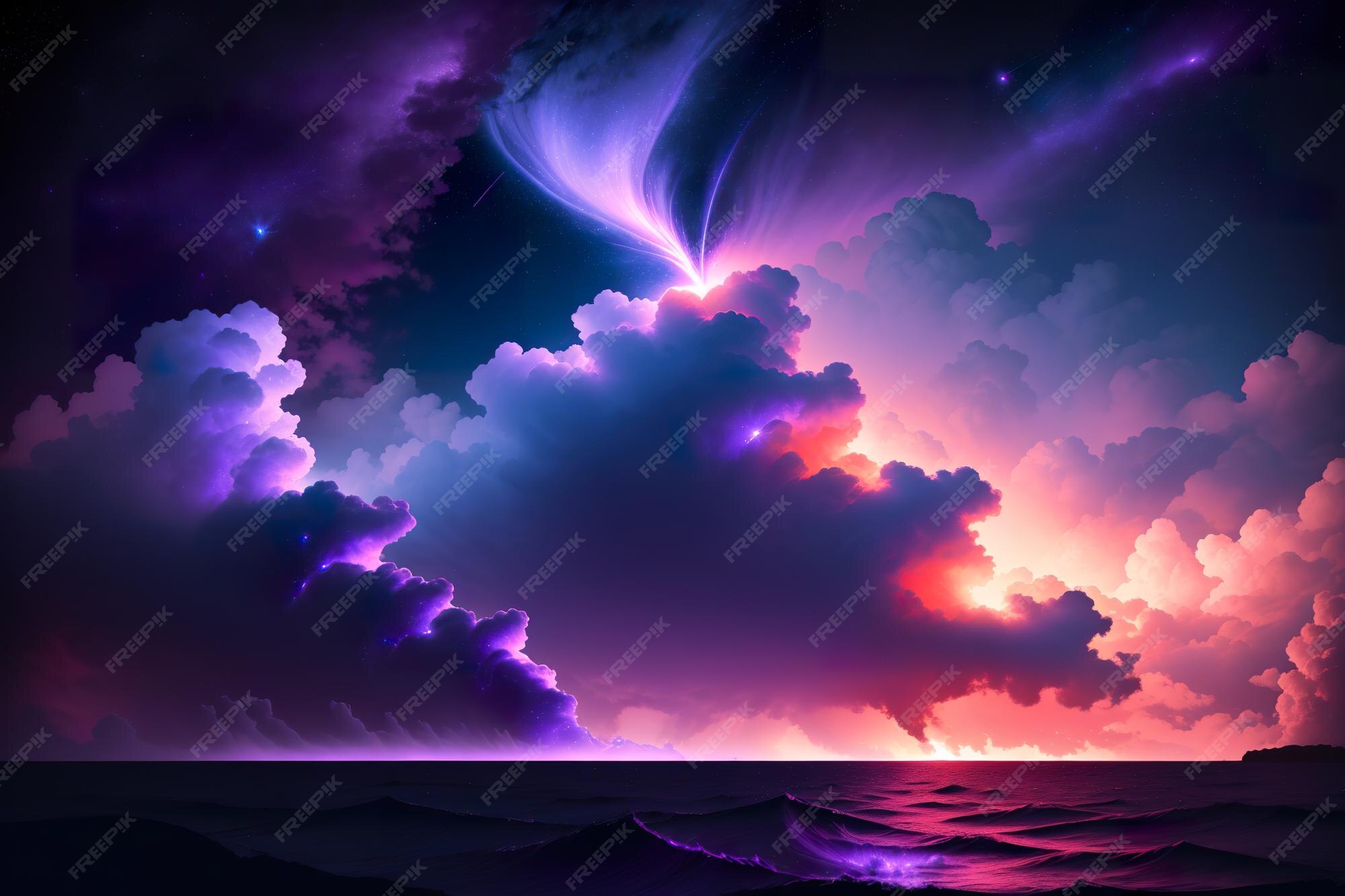 Premium Ai Image Violet Sun Raging Sea Clouds Purple Sky Background