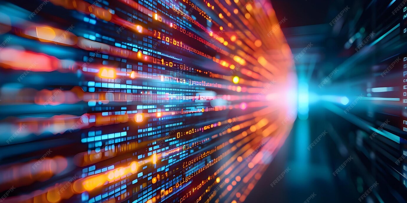 Visual representation of digital transformation through fast data flow in programming Concept ...