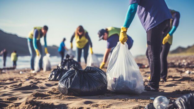 Premium Photo | Volunteers cleaning up a beach collecting trash and ... Premium Photo | Volunteers cleaning up a beach collecting trash and ...