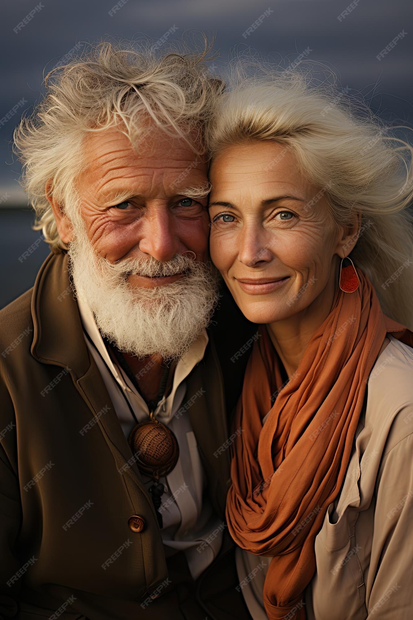 Premium Photo Water Color Of A Old Man And Woman Posing Together At The Seaside