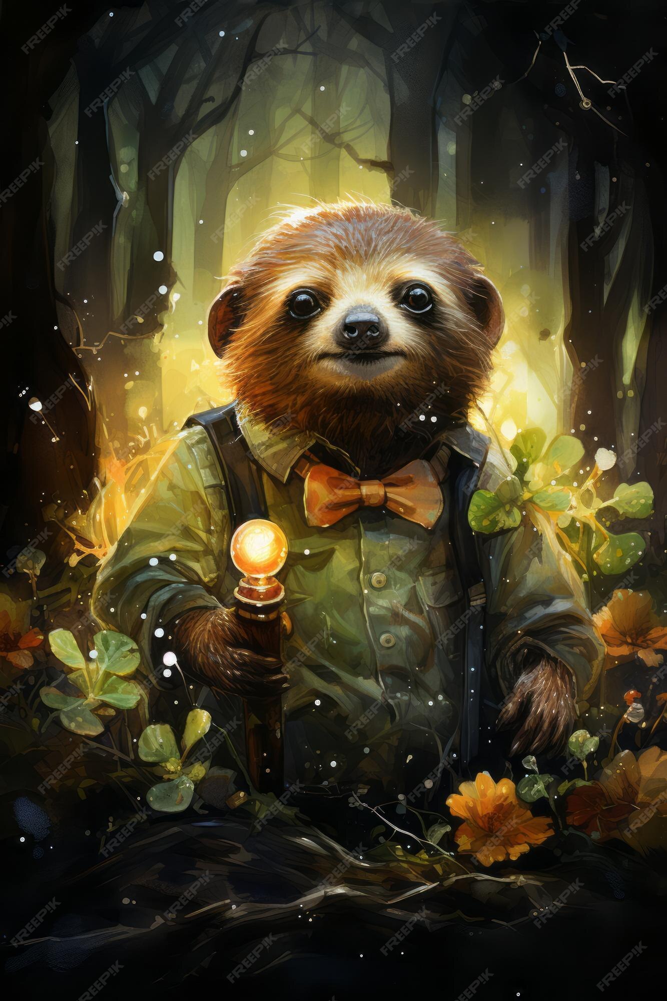 Premium Ai Image Watercolor Cartoon Illustration Of A Vintage Hipster Sloth Wearing A Bow Tie